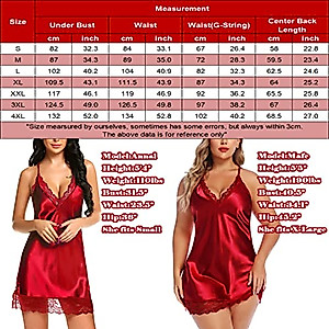 Avidlove Women Lingerie Satin Lace Chemise Nightgown Sexy Full Slips Sleepwear (Medium, 1Red)