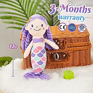 Athoinsu 12'' Purple Mermaid Stuffed Animal Soft Cute Adorable Mermaid Princess Plush Toy Doll Valentine's Day Birthday Children's Day Decors for Toddler Girls