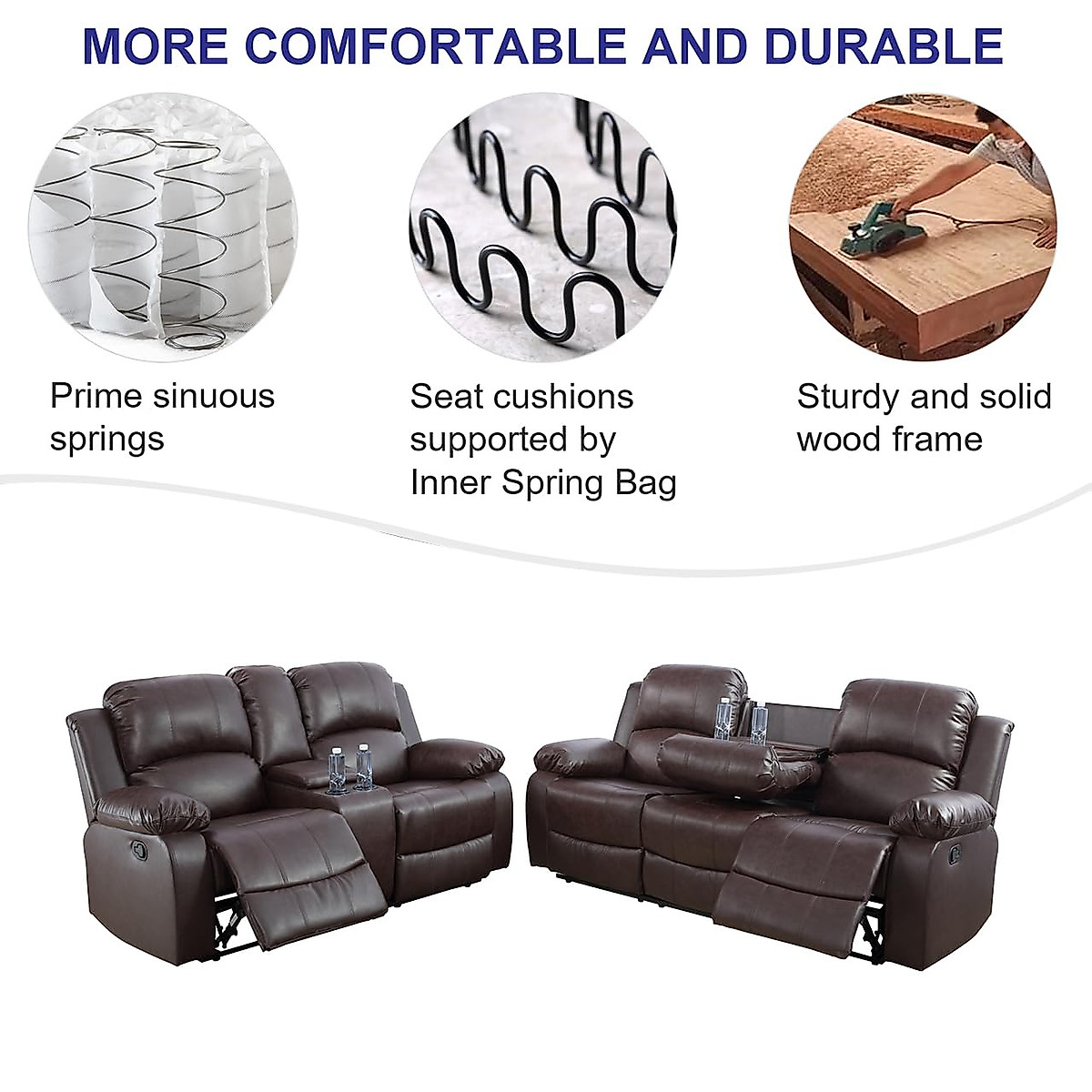 A Ainehome Living Room Furniture Set Leather Recliner Sofa Set Loveseat Chair Furniture Sofa Set for Living Room/Small Space/Rv/House/Office/Theater Seating (A-Brown Leather, Sofa+Loveseat)