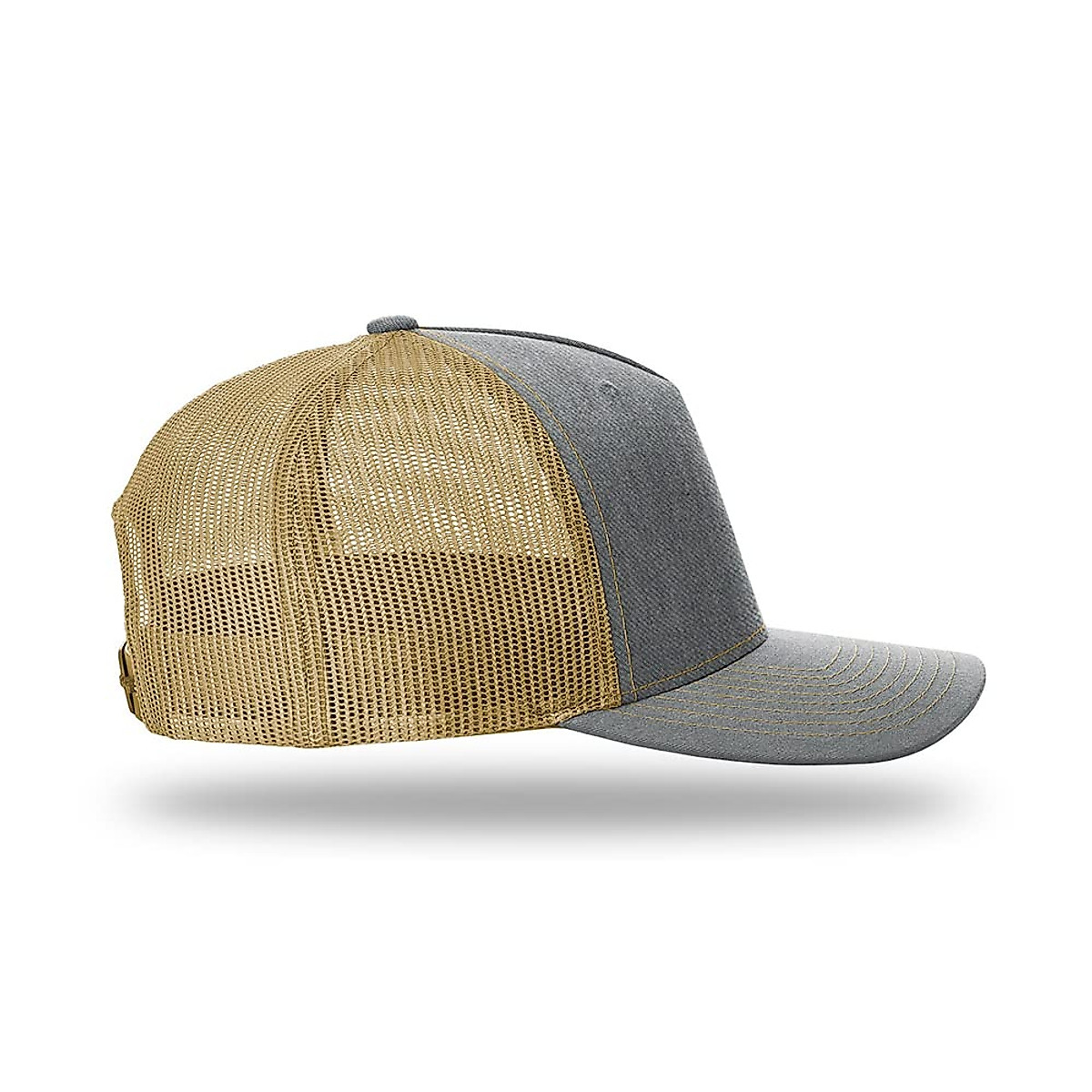 The Hat Pros | Richardson 112FP Five Panel Trucker Snapback Hat | 5 Panel Hats | OSFM (Heather Grey/Amber Gold)