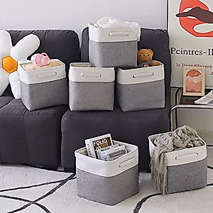 FinishingBo Cube Storage Bins 11” x 11" x 11” Cloth Baskets for Storage with Fabric Handles for Shelf, Closet, Nursery, Office Organizer, Set of 6