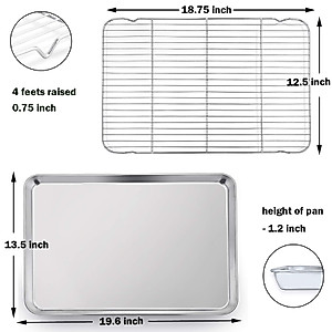 P&P CHEF Baking Sheet Pan with Rack Set, Stainless Steel Cookie Sheet Pan Tray with Cooling Rack for Oven Use, Cooking Roasting, Non Toxic & Dishwasher Safe, Heavy Duty - 19.6 Inch