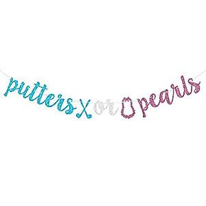 Putters or Pearls Gender Reveal Banner Cake Topper Glitter Pre-Strung for Golf Gender Reveal Party Supplies Decorations