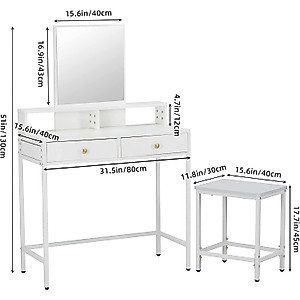 LAVIEVERT Vanity Set with Detachable Mirror, Makeup Vanity Dressing Table for Bedroom, Dresser Desk Writing Desk with Stool, 2 Drawers & Storage Shelves for Women Girls - White