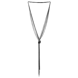 COOLSTEELANDBEYOND Chic Silver Black Lariat Necklace Tassel Pendant with Rhinestones, Multi-strand Long Chains Y-Shape