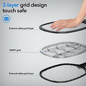 2 Pack Electric Fly Swatter 2 in 1 Bug Zapper Racket & Mosquito Zapper,4000V with USB Charging Base，Powerful Mosquito Swatter with 3 Layers of Safety Net Suitable for Indoor and Outdoor…