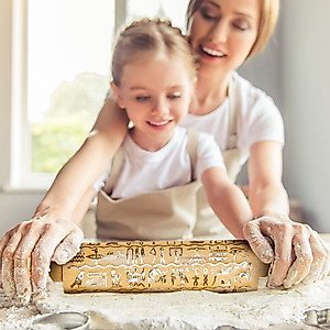 Rolling Pins for Baking Egypt Hieroglyphs Engraved Embossing Rolling Pin 15 Inches Embossed Rolling Pin Kitchen Tools for Egyptian Theme Baking Embossed Cookies for Women Mom Birthday Gift
