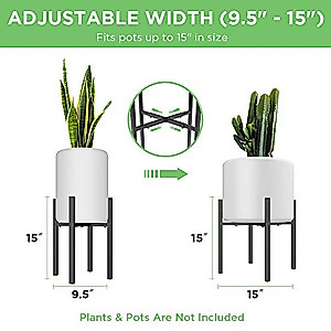 MUDEELA Adjustable Metal Plant Stand Indoor & Outdoor, Fits 10 11 12 13 14 15 inch Pots, Mid Century Modern Plant Stand 15 inches in Height （Pot & Plant Not Included , Black