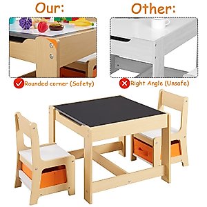Kids Table and Chair Set, 3 in 1 Wooden Activity Table with Storage Drawer for Toddlers Drawing, Reading, Crafts, Play, 2 in 1 Detachable Tabletop Table and Chair Set for Home, Nursery, Playroom