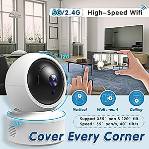 Indoor Security Camera, 2K HD Pan/Tilt Wireless Pet Camera for Baby Monitor, 5G & 2.4G WiFi Home Security Camera for Dog/Nanny, Night Vision, Siren, Compatible with Alexa (64G SD Card)