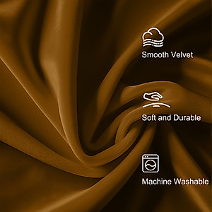 Lazzzy Velvet Blackout Curtains Thermal Insulated Curtains Room Darkening Super Soft Luxury Curtains for Bedroom Rod Pocket Window Drapes for Living Room 2 Panels 52 by 96 Inch Gold Brown