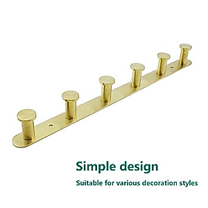 Ulifestar Wall Mounted Coat Rack, Stainless Steel Coat Hooks, Heavy Duty Entryway Hanging Coat Rack, Multi-Purpose Hook Rack Rail with 6 Hooks for Bedroom Bathroom Hallway Garage Garden Office (Gold)