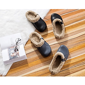Reenloon Waterproof Slippers Women Men Fur Lined Clogs Winter Classic Outdoor Garden Comfy Warm Non-Slip Slippers