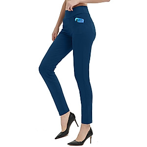nuveti Women's Yoga Dress Pants Skinny Leg Work Pants Pull on Stretch Pant for Women with Pockets (DiamondBlue,Medium)