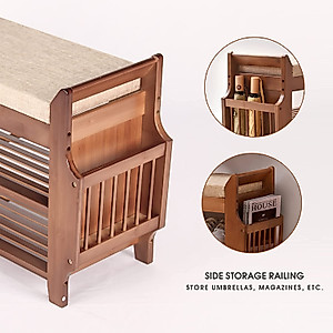 PETKABOO 2 Tier Shoe Bench, Bamboo Shoe Rack Bench, Shoe Storage Bench Organizer for Entryway Hallway Living Room