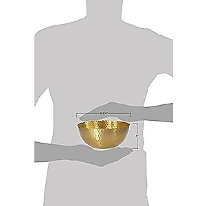 Red Co. Decorative 8.25 Inch Round Hammered Aluminum Centerpiece Bowl with Torn Rim, Gold