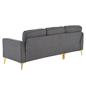 Karl home L-Shape Sectional Sofa Linen Fabric Sofa Couch Living Room Futon Couch with Reversible Chaise, Lattice Decored Seat Cushion, Dark Gray
