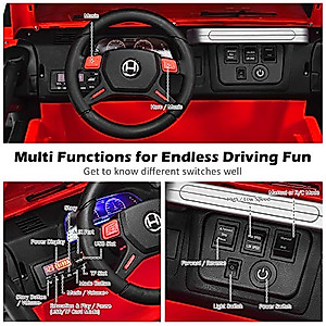 HONEY JOY 2 Seat Ride On Truck, 12V Off-Road Ride On Car with Remote Control, Slow Start, Spring Suspension, LED Lights, Music, 3 Speeds, Battery Powered Electric Vehicle for Two Kids(Red)