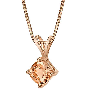 PEORA Genuine Morganite Pendant for Women 14K Rose Gold, Classic Solitaire, AAA Grade Cushion Cut, 6mm, 1 Carat total