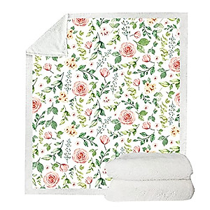 Juirnost Floral Blanket Flower Blanket Botanical Spring Flowers Blanket Floral Throw Blanket Soft Cozy Warm Plush Fleece Flannel Blanket Gift for Woman Flower Lover Couch Bed Living Room Decor 50"X60"