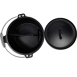 Pre-Seasoned Cast Iron Camp Dutch Oven, 4.1 qt, including Lid Lifter, Lid Stand and Silicone Handle Holders