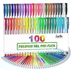 Lineon 100 Pack Gel Pens Set, 50 Colors Gel Pens with 50 Refills Gel Pen Set for Adult Coloring Books Drawing Doodling Art Markers
