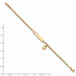 14K Yellow Gold Heart Love Dangling Anchor Mariner Link Name Bar Identification ID Bracelet