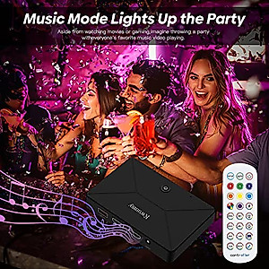 Fagomfer Immersion TV Backlight with HDMI 2.0 Sync Box, Kwumsy TV LED Lights That Sync with TV Real-time Ambient Lighting Strips for 40-55 Inch TV, 15 Lighting Modes/4 HDMI Inputs/Handy Remote Contro