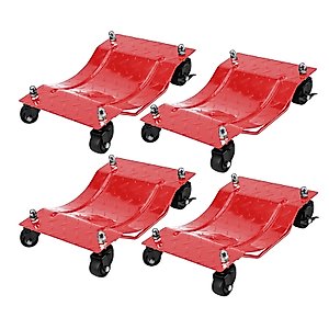 GAOMON Heavy Duty Car Dolly 4 Pack, 6000 Lbs Wheel Dolly Car Tire Stake with Brakes, Car Tire Dolly Cart with Wheels, Vehicle Dollies for Moving, Car Repair, Red