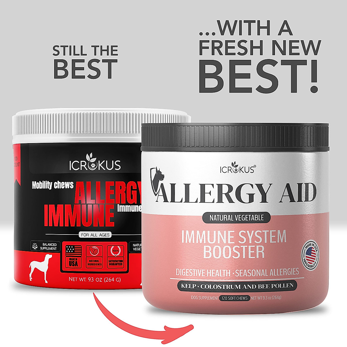 ICROKUS Allergy Immune Supplement for Dogs - Digestive Dog Allergy Relief Chews - Dog Allergy Treats for Seasonal and Food Allergies - Skin Itch, Hot Spots - 120 Soft Chews