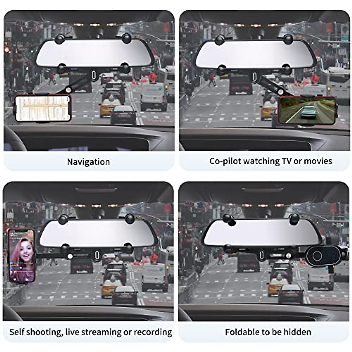 Modiciistra Universal Phone Holder Car, Upgraded Strong Rear View Mirror Phone Holder, Phone Mount for Car Compatible with iPhone, Samsung, and Other 4-7inch Smartphones