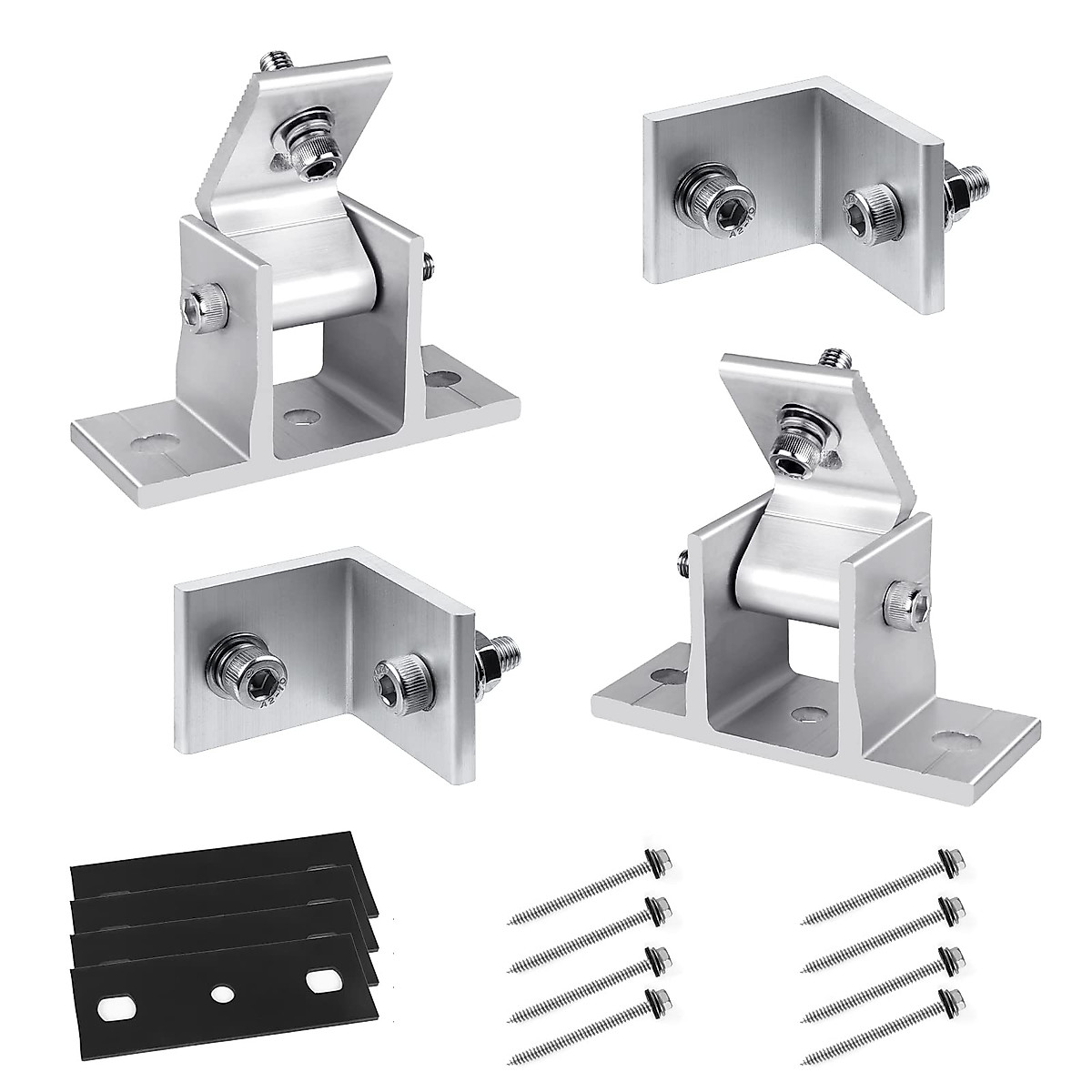 4 Pcs (2 Set) Adjustable Solar Panel Tilt Mounting Brackets - Solar Panel Mount Bracket Stand Support Solar Panels with 100W 200W 300W 400W for RV, Roof, Boat, Flat Surface