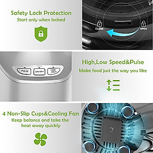 1000W Large Natural Bullet Blender for Shakes and Smoothies, Healnitor Countertop Mixer with Blending and Grinding Blades for Kitchen, Tritan 32+15 Oz Travel Bottles for Fruits, Coffee, Silver