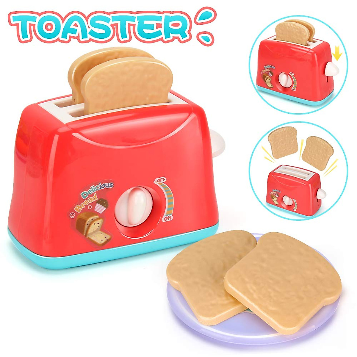 Kids Assorted Kitchen Appliance Toys, Pretend Kitchen Toy Set Includes Coffee Maker ,Blender and Toaster ,Cutting Play Food and Kitchen Utensils Accessories,Learning Gift for Toddlers Baby Girls Boys