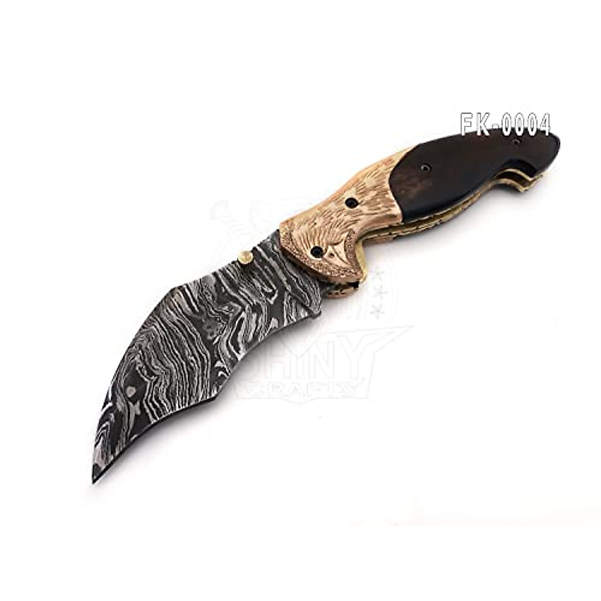 SHINY CRAFTS -Damascus Pocket Knife Knives For Men OTF Knife Survival Knife- Folding Knives - Everyday Carry - PlainEdge - Leather Sheath (FK 04)