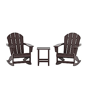 WO Home Furniture Patio Rocking Chair Set of 3 PCS Classic Outdoor Adirondack Rocker Chairs & Table (Dark Brown)