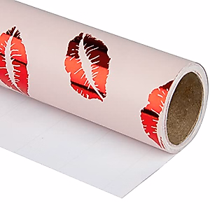 WRAPAHOLIC Wrapping Paper Roll - Red Foil Lips for Birthday, Holiday, Valentine's Day Wrap - 30 inch x 16.5 feet