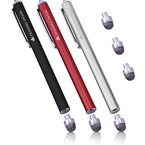 The Friendly Swede Mesh Tip Stylus Pen for Touchscreen — 3-Pack Micro-Knit Capacitive Stylus Pen for iPad & iPhone with 3 Replaceable Fiber Tips, Elastic Lanyards & Screen Cleaning Cloth
