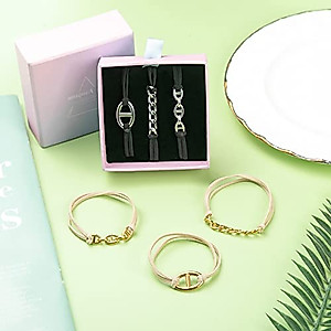Bracelet Hair Ties With Gold Silvery and Beige Elastic,2 in 1 No Crease Hair Ponytails & Elastic,Looks Cute On Your Wrist And Great In Your Hair (3PCS, Black Silver new)