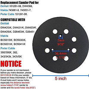 5" Sander Pad Replacement for DeWalt OE# 151281-08,Fits DW421,DW423,DW4388,D26451and D26453,Compatible with Makita Orbital Sander BO5010, BO5030K, BO5031K, BO5041K