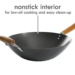 Kenmore Hammond Flat Bottom Carbon Steel Wok, 14-Inch, Black