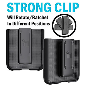 Case with Clip for Motorola RAZR+ 2023, Nakedcellphone [Grid Texture] Slim Hard Shell Cover and [Rotating/Ratchet] Belt Hip Holster Holder Combo for Moto RAZR Plus '23 (RAZR 40 Ultra) - Black