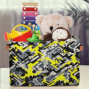 GzLeyigou Yellow Camo Skin Large Collapsible Storage Bins ,Decor Decorative Canvas Fabric Storage Boxes Organizer with Handles,Rectangular Baskets Bin for Home Shelves Closet Nursery Gifts