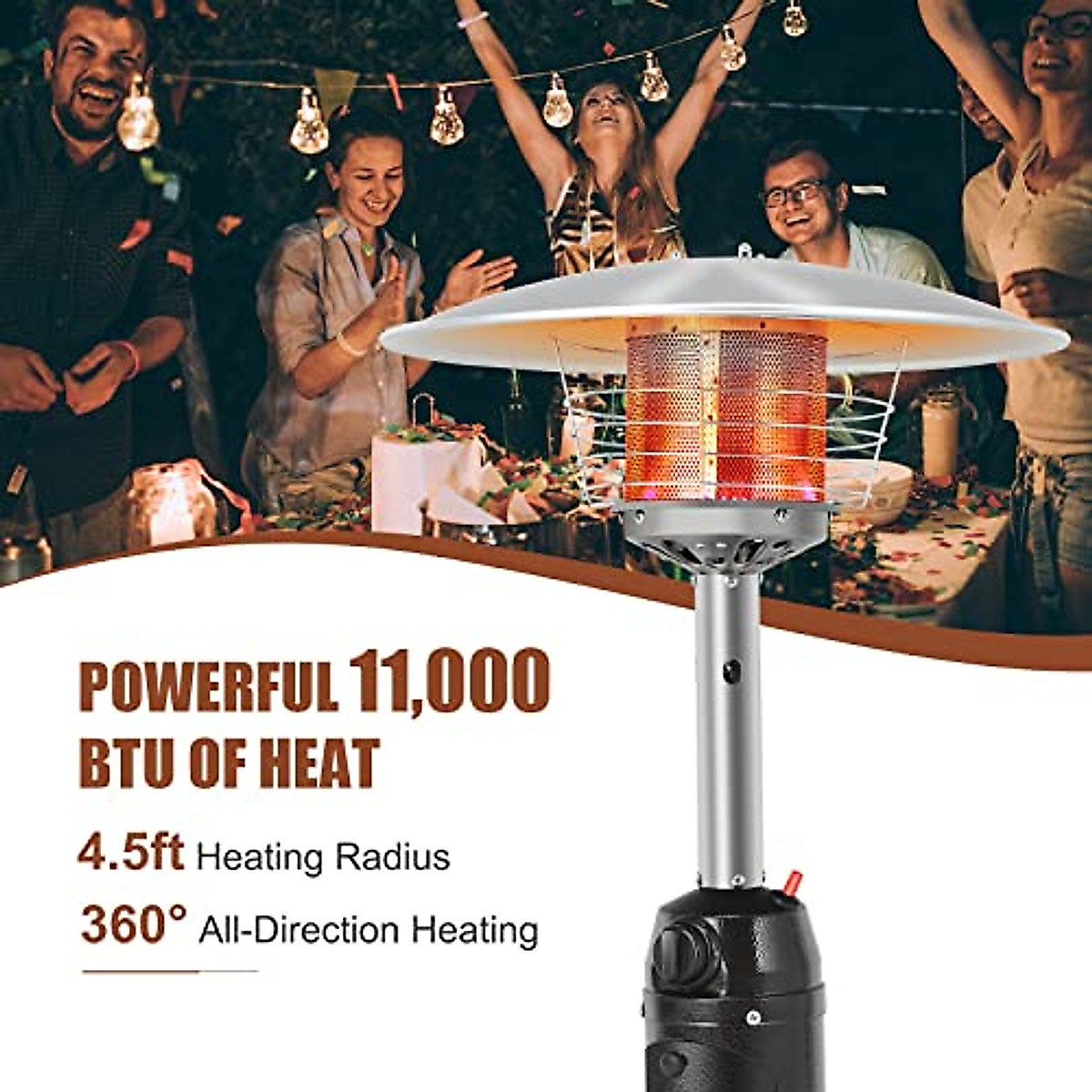 Giantex Portable Patio Tabletop Heater, 11,000 BTU Outdoor Propane Gas Table Top Heater W/ Weighted Base, Adjustable Thermostat, Suitable for Backyard, Garden, Commercial Restaurant (Black)