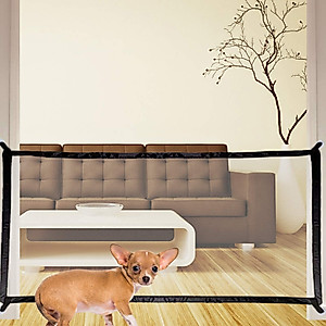 Portable Magic Gate for Pets Dogs, Folding Mesh 71 X 29 Inch Heighten Hooks Safe Guard Isolated Gauze for House Indoor Stair Doorway Use Black Large
