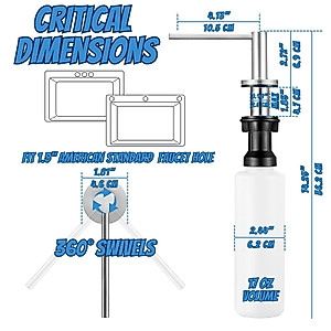 qiwip Long Spout Kitchen Sink Soap Dispenser for Granite & Quartz Countertop- Brushed Stainless Steel Finished- Wide Flange Provides Great Coverage on American Standard Sink Holes