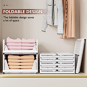 5 Pack Folding Closet Organizers Storage Box, Stackable Storage Bins, Plastic Drawer Basket Closet Storage for Wardrobe Cupboard Kitchen Bathroom Office White-5L