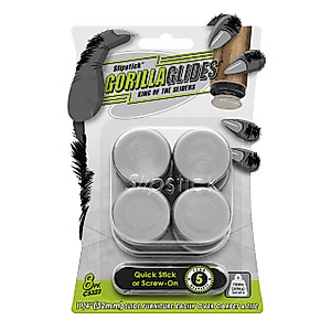 GorillaGlides CB323 1-1/4 Inch Furniture Sliders/Chair Glide Floor Protectors (Set of 8 Glides) Self-Adhesive Screw On Glides for Sliding on Carpet and Hard Surface Flooring, Round