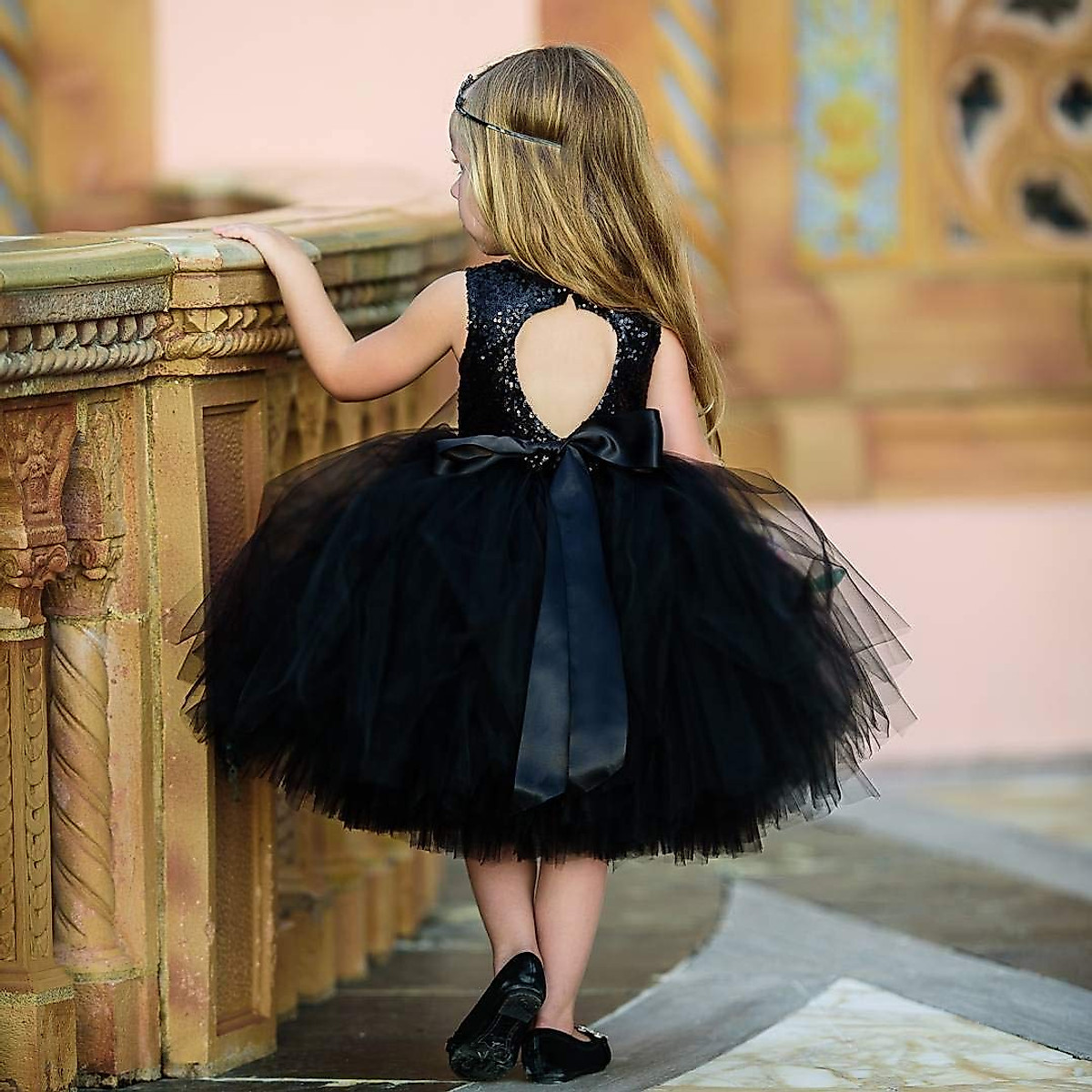 Toddler Girl Baby Lace Flower Sequin Tutu Dress Tulle Pageant Wedding Party Formal Girls Dresses Black 2-3T