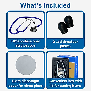 HCS Stethoscope, Classic Lightweight - Medical Grade, Dual Head Stethoscopes for Nurses, Students, Home - 22 inch Tubing (Blue)